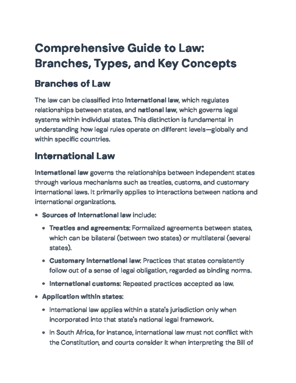 Comprehensive Overview of Law: Branches, Types, and Key Concepts - Studocu