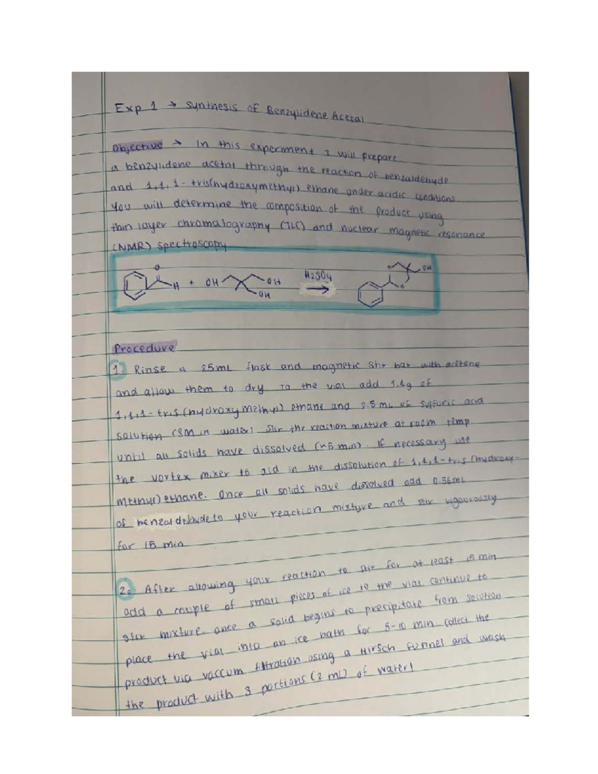 Orgo 2 Lab 1 - Synthesis of Benzylidene Acetal and Analysis - Studocu