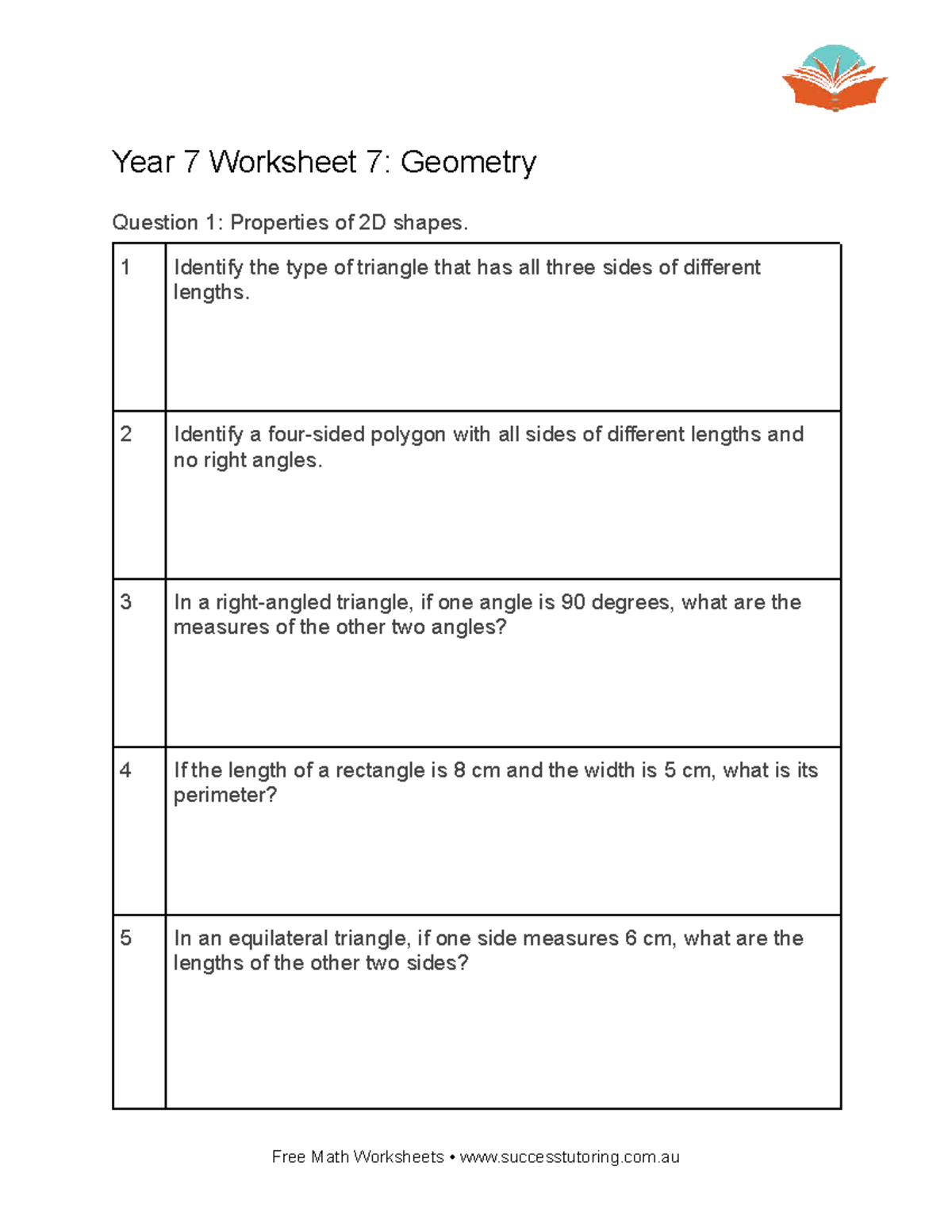 Year 7 Worksheet 7: Geometry - Properties of 2D & 3D Shapes - Studocu