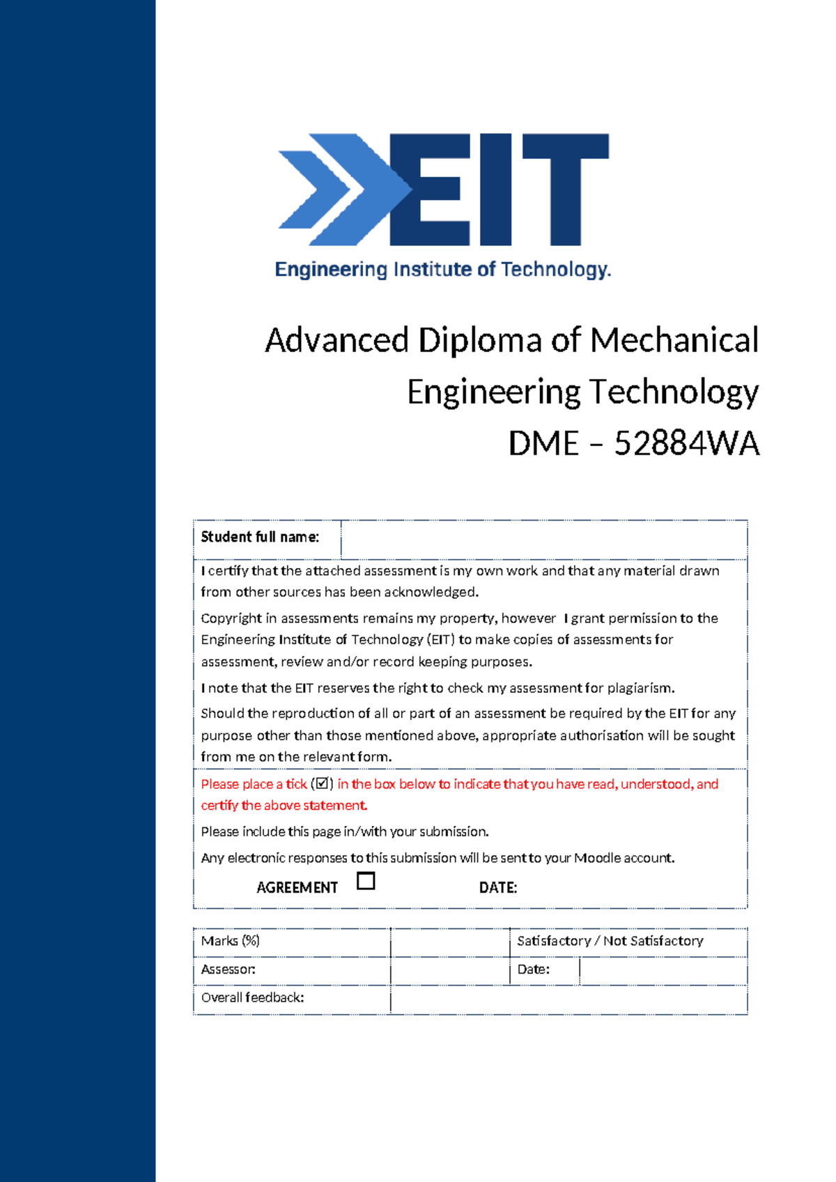 DME DMEHYD609 Practical Assessment: Hydraulics Design & Evaluation ...