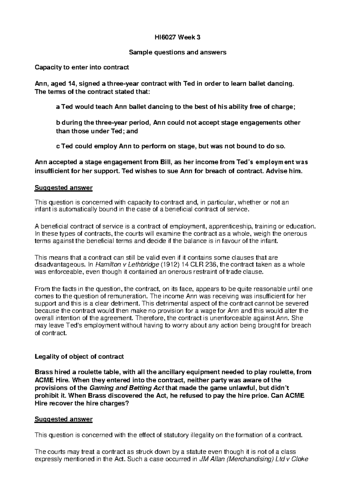 Week 3 - Lecture notes 3 - HI6027 Week 3 Sample questions and answers ...