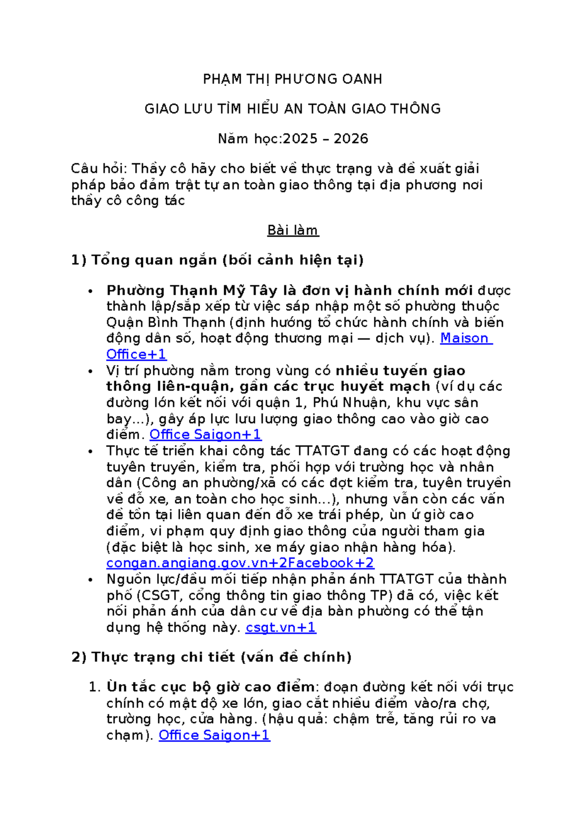 PHẠM THỊ PHƯƠNG OANH ĐỀ XUẤT GIẢI PHÁP AN TOÀN GIAO THÔNG NĂM HỌC 2025 ...