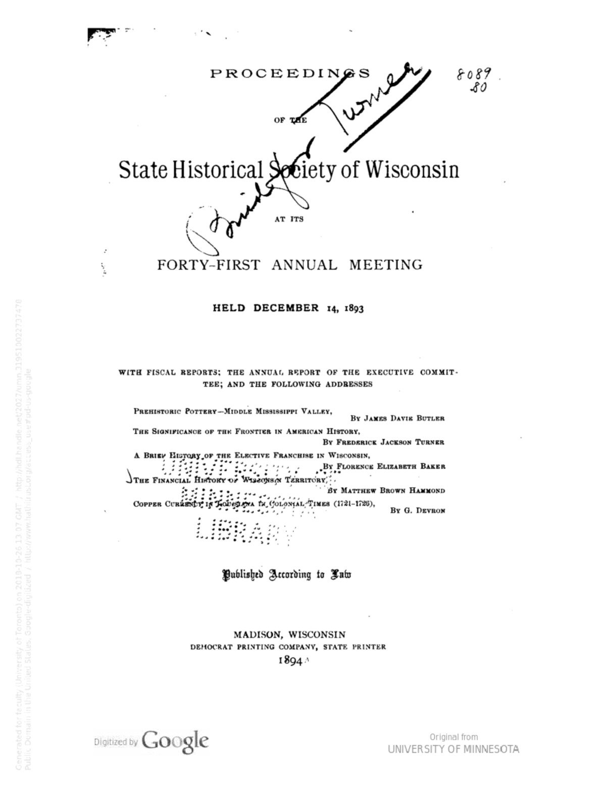 The Significance of the Frontier in American History: Annual Report ...
