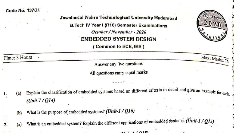 Embedded System Design (137CH) - Unit 1 Notes and Solutions - Studocu