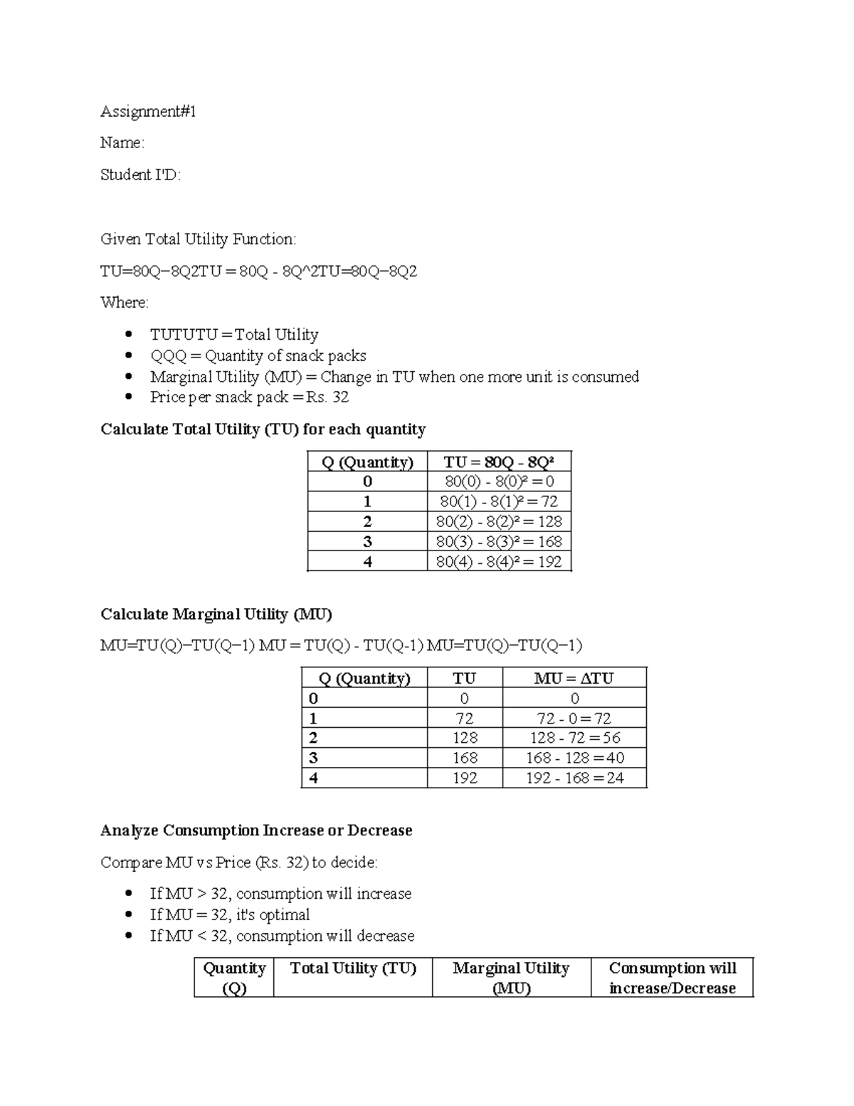 ECO401 - Total Utility & Marginal Utility Analysis of Snack Packs - Studocu