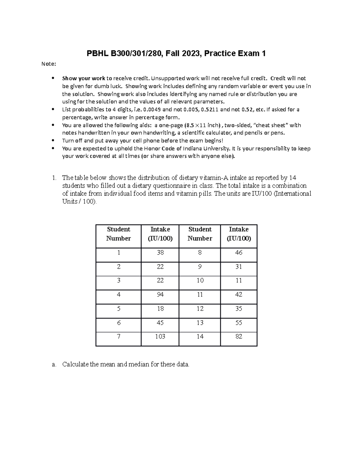 PBHL B300/301/280 Fall 2023 Practice Exam 1 Review Guide - Studocu