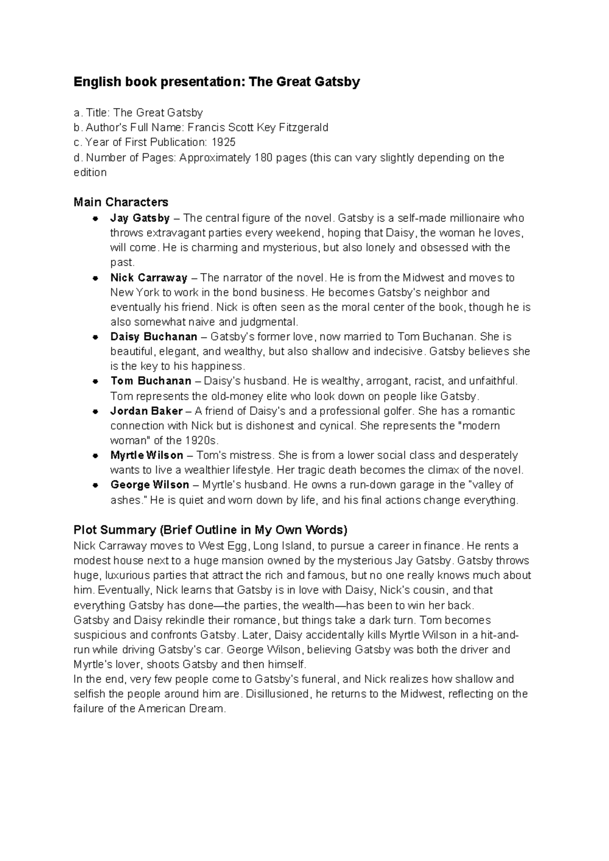 The Great Gatsby (ENG 101) - A Comprehensive Book Presentation ...