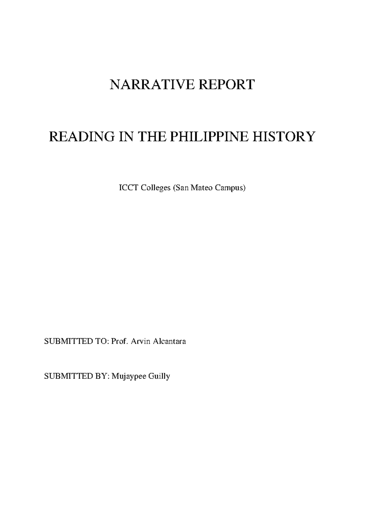 Narrative Report on Philippine History: Insights and Reflections - Studocu