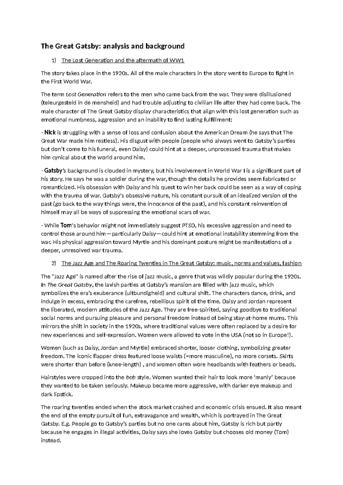 The Great Gatsby (ENG 101): In-Depth Analysis for Exam Preparation ...