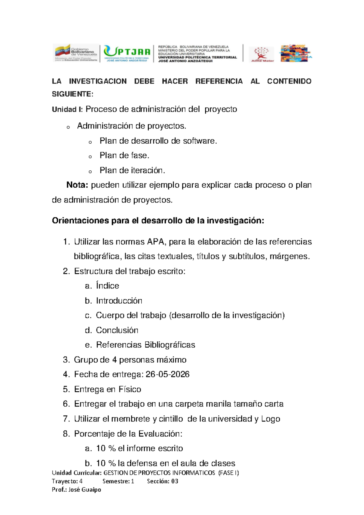Unidad I: Asignación y Orientaciones del Trabajo Escrito (Gestión de ...