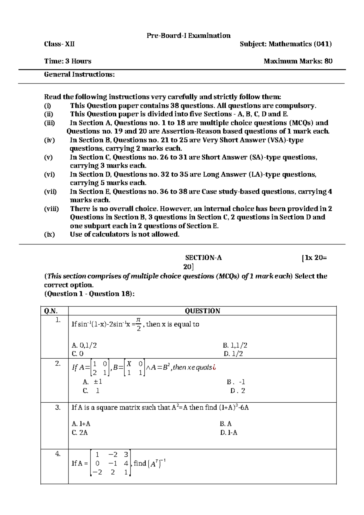 QP Maths XII SET2: Comprehensive Exam Paper (041) - Studocu