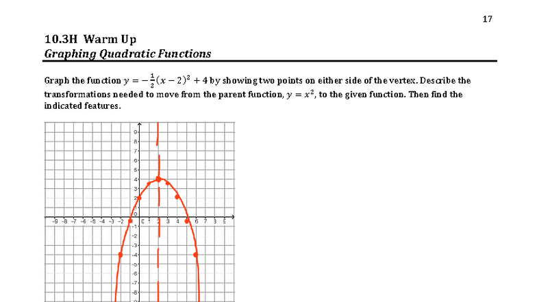 Math 1H Task 10.3 Key: Graphing Quadratic Functions & Transformations ...