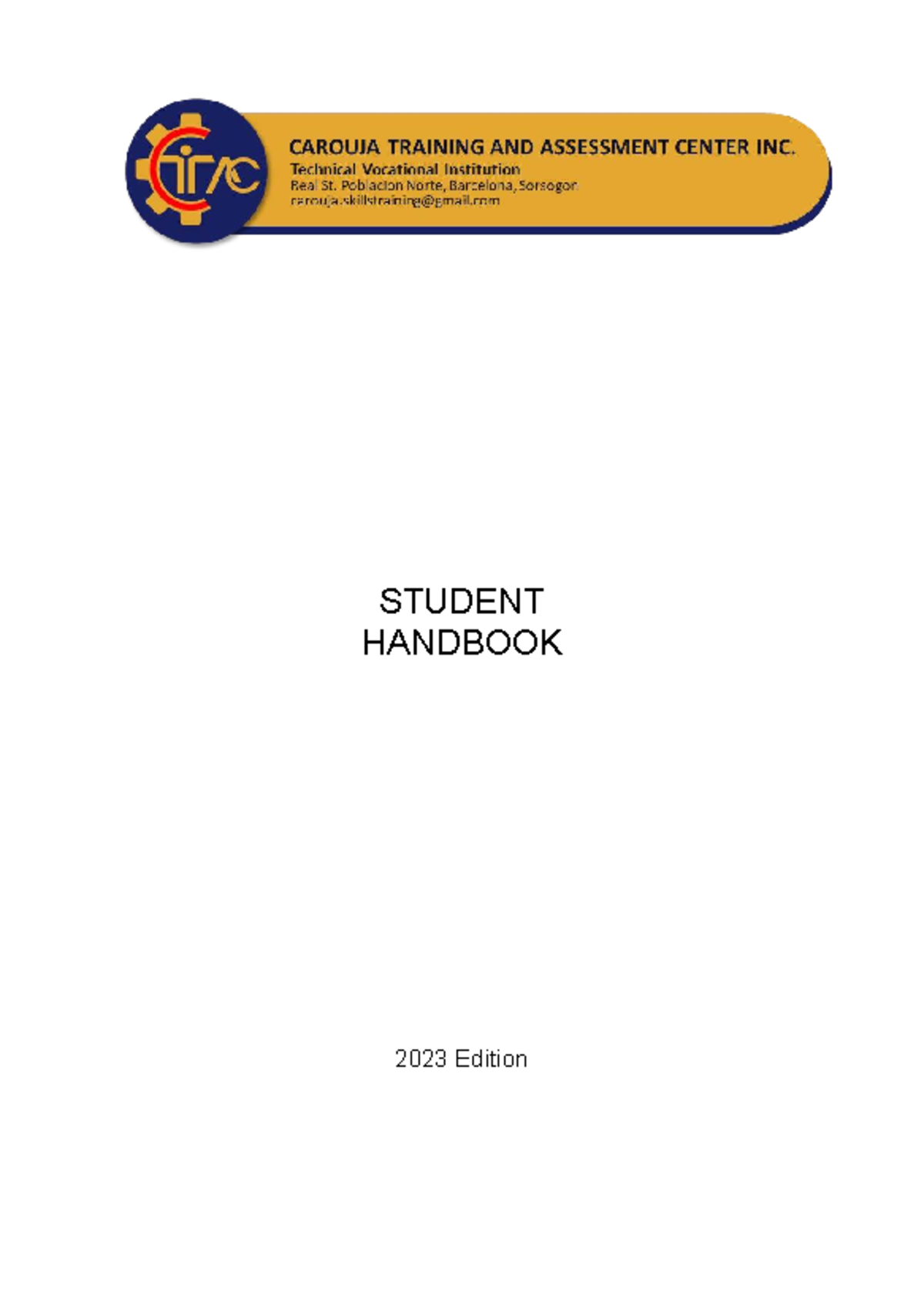 Carouja Training Center Student Handbook 2023 Edition - Studocu
