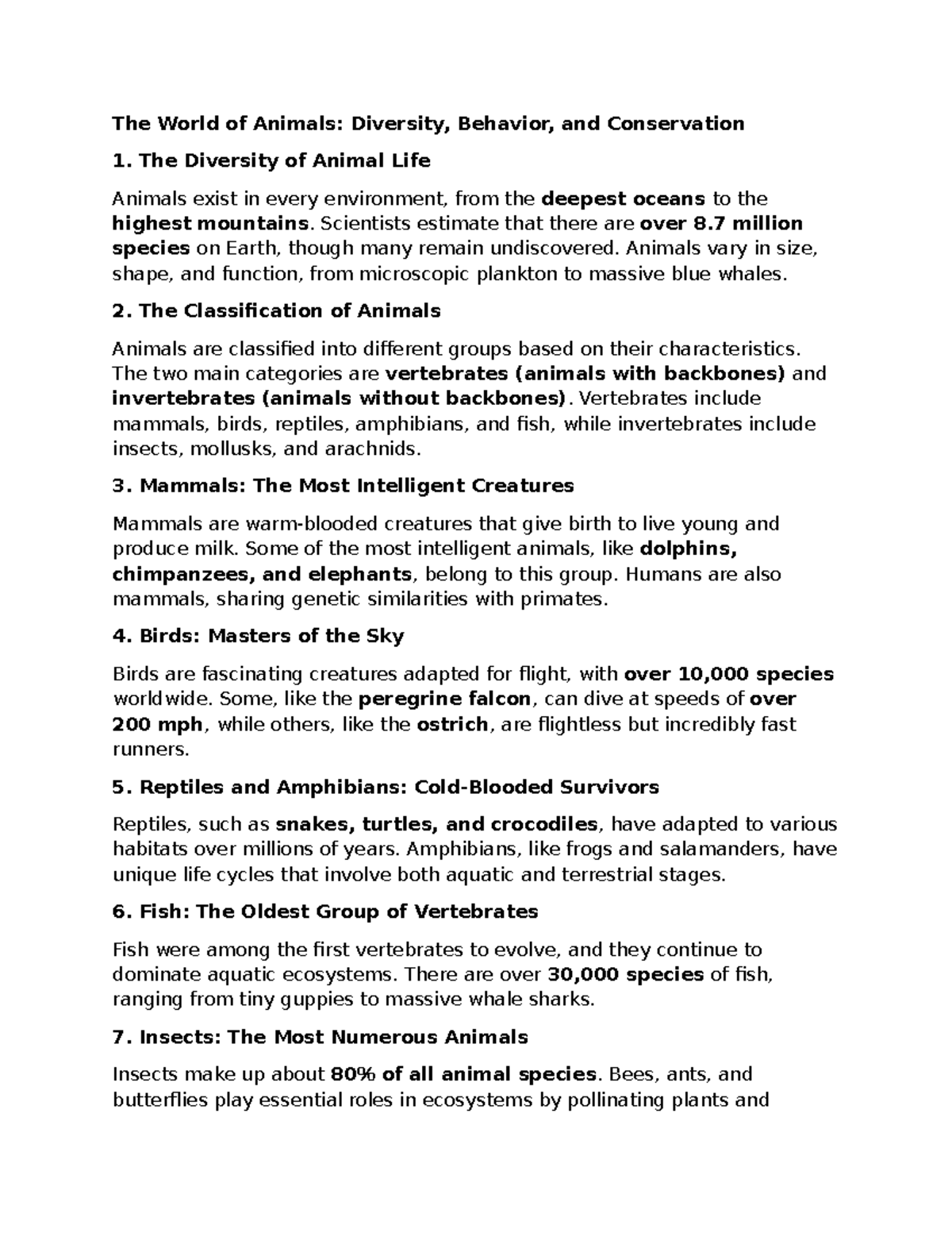 The World of Animals: Diversity, Behavior & Conservation Overview - Studocu