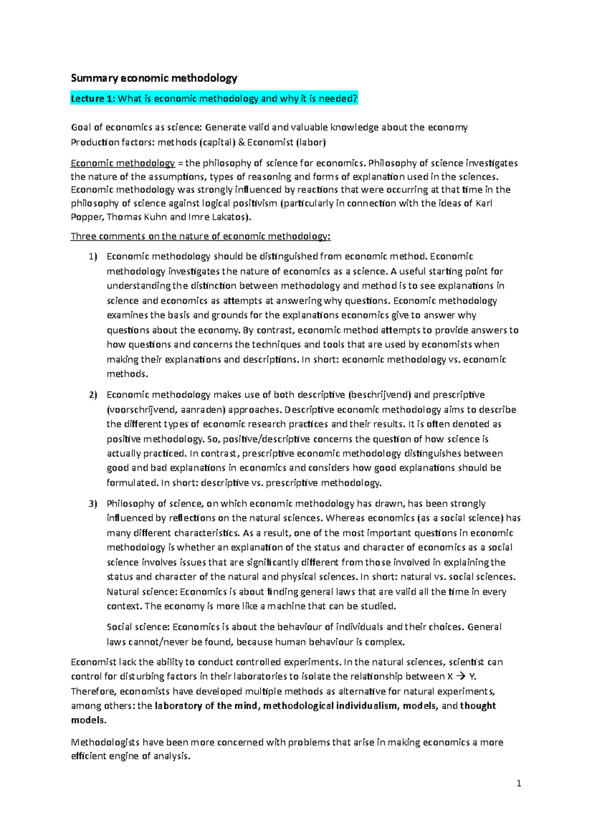 Summary of Economic Methodology: Lecture Insights & Key Concepts ...