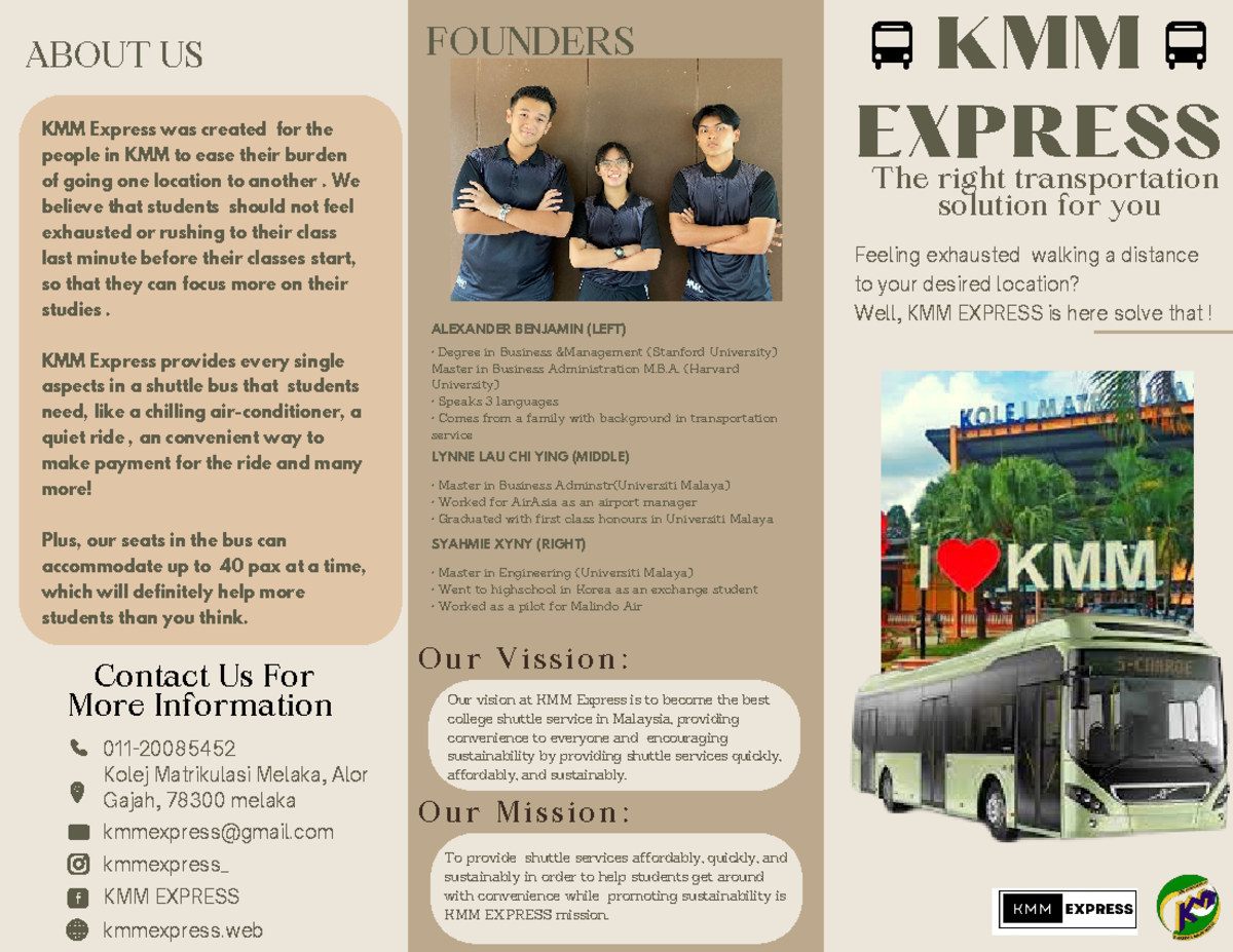 KMM A1T6: KMM Express Shuttle Service Brochure & Features Guide - Studocu