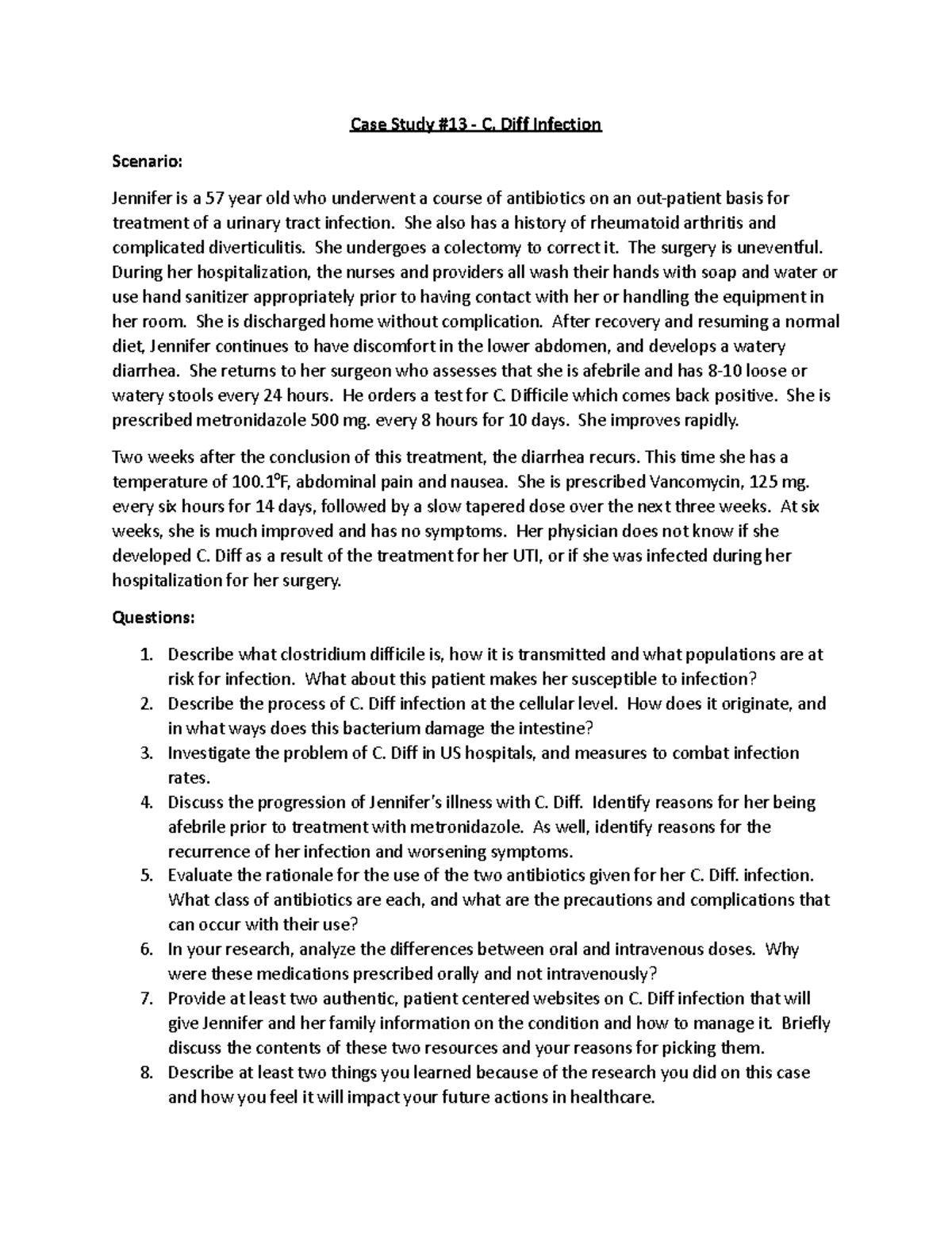 Case Study #13: C. Diff Infection in Post-Surgical Patient - Studocu