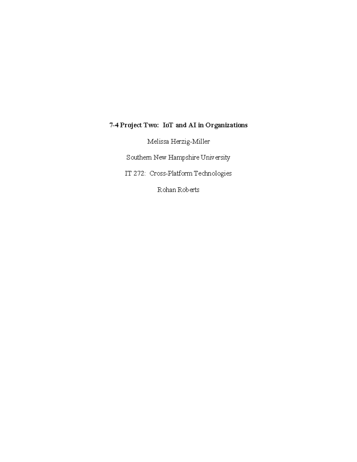 IT 272: Project Two - Integrating IoT & AI in Organizations - Studocu