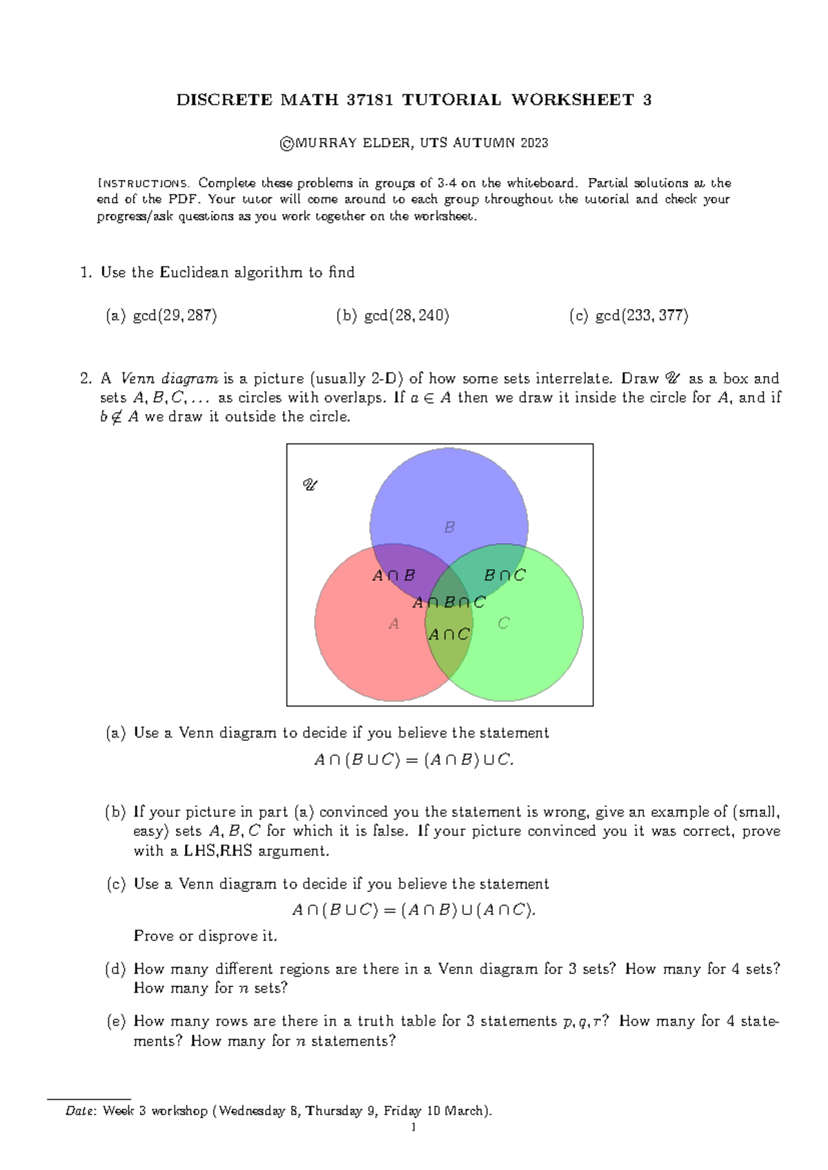 2023worksheet 3 - sadas - DISCRETE MATH 37181 TUTORIAL WORKSHEET 3 ...