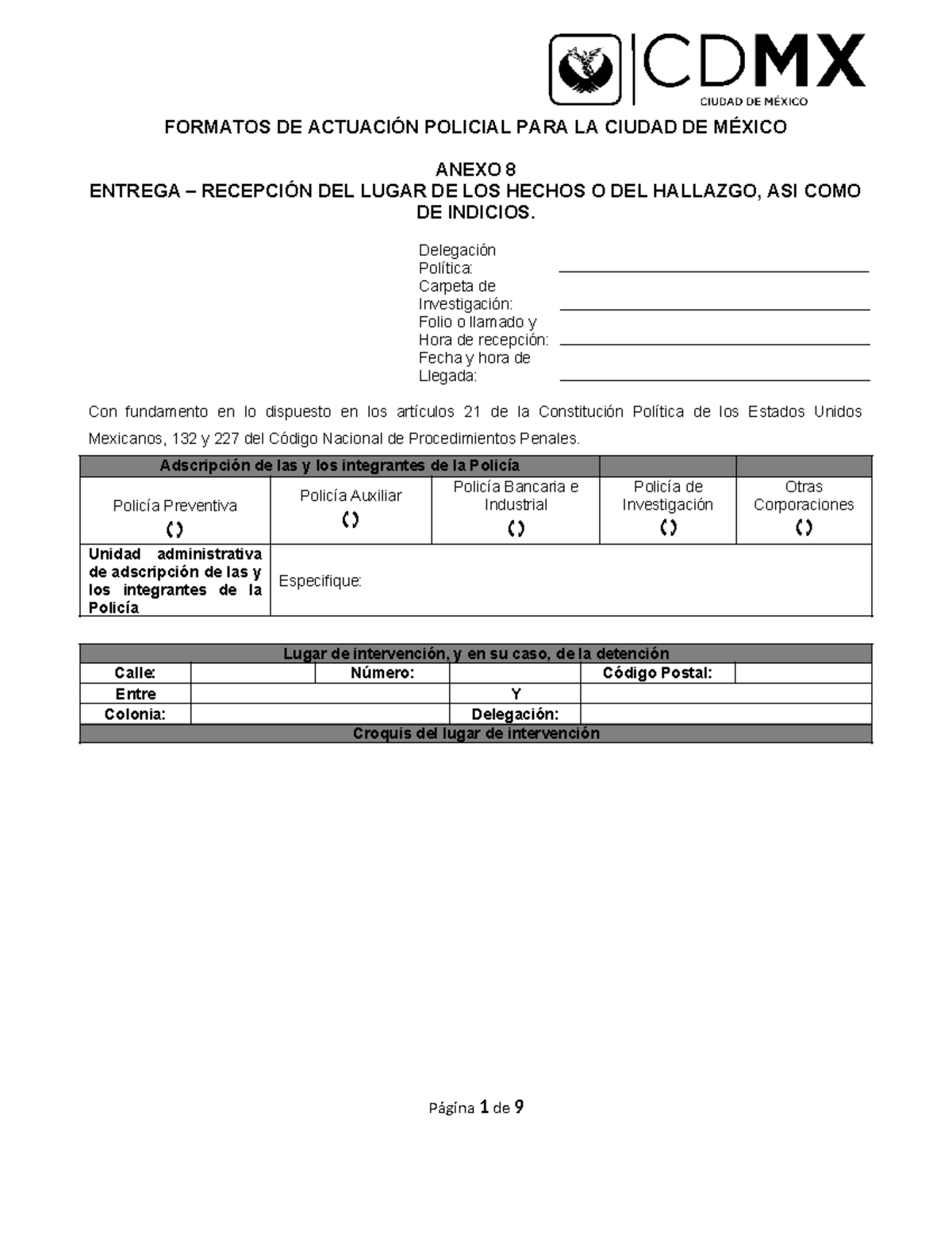 Formatos de Actuación Policial: Entrega y Recepción del Lugar de Hechos ...