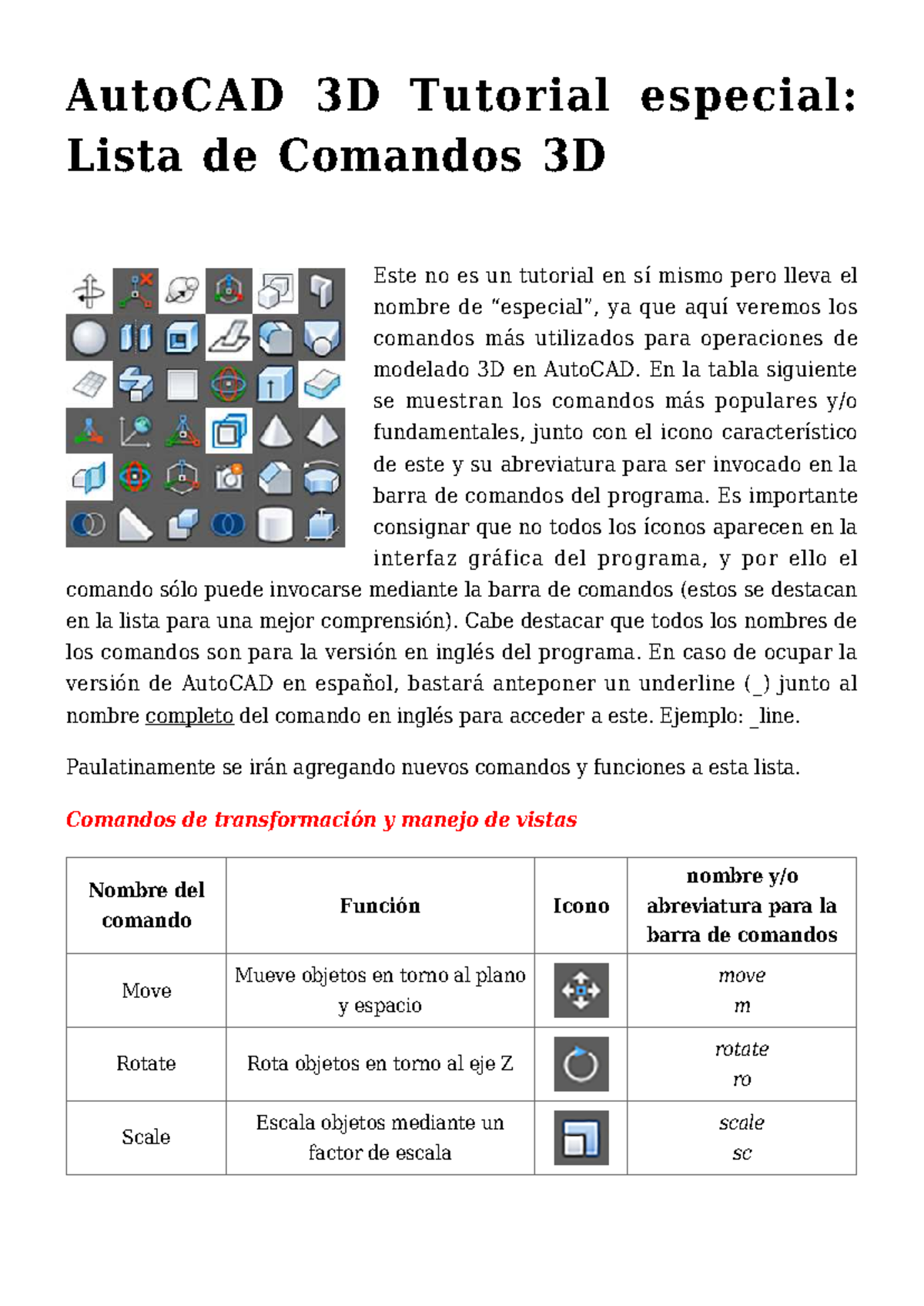 Comandos 3D en AutoCAD: Lista de Comandos y Funciones - Studocu