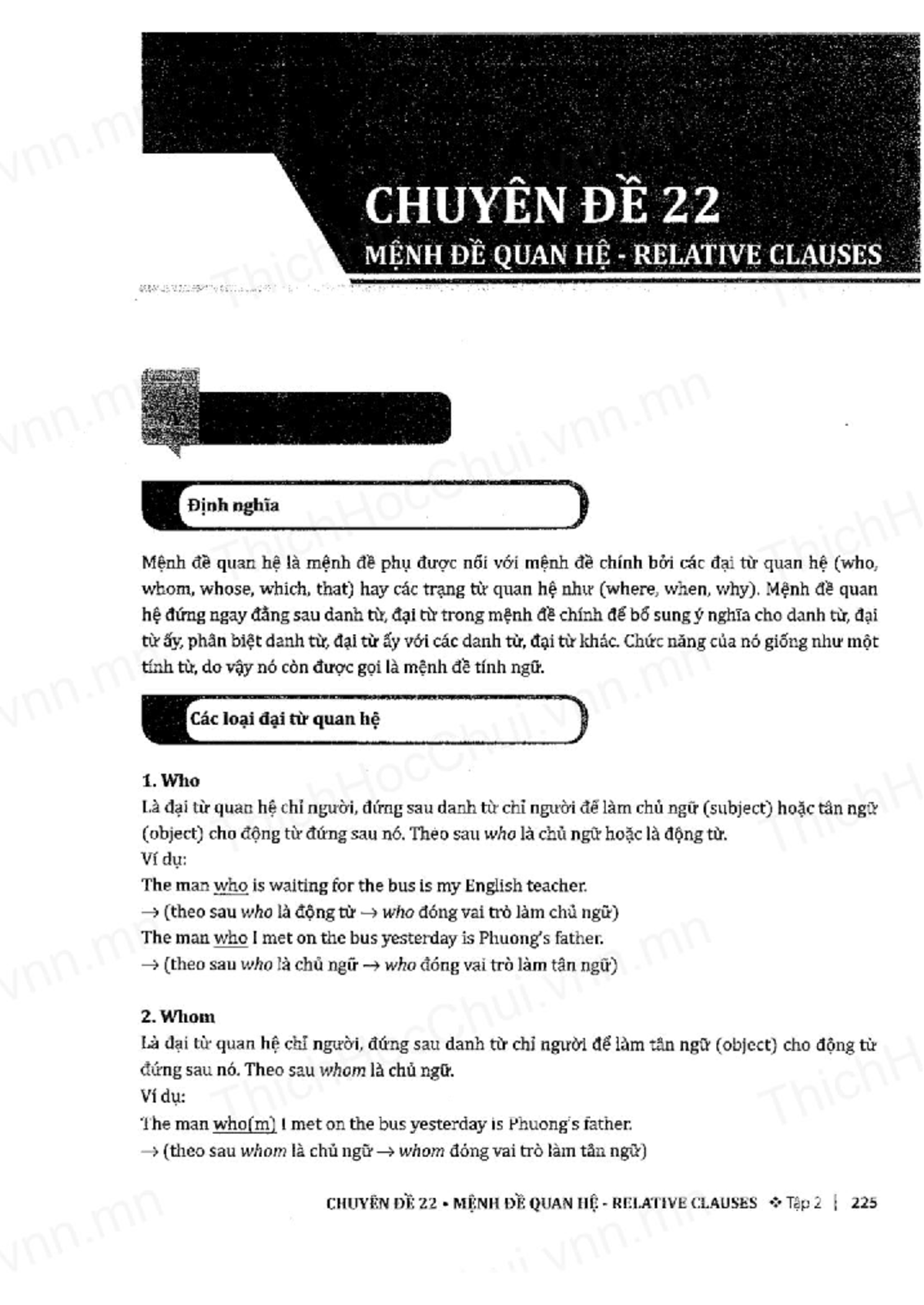 CHUYÊN ĐỀ 22 MỆNH ĐỀ QUAN HỆ - RELATIVE CLAUSES Tập 2 - Studocu