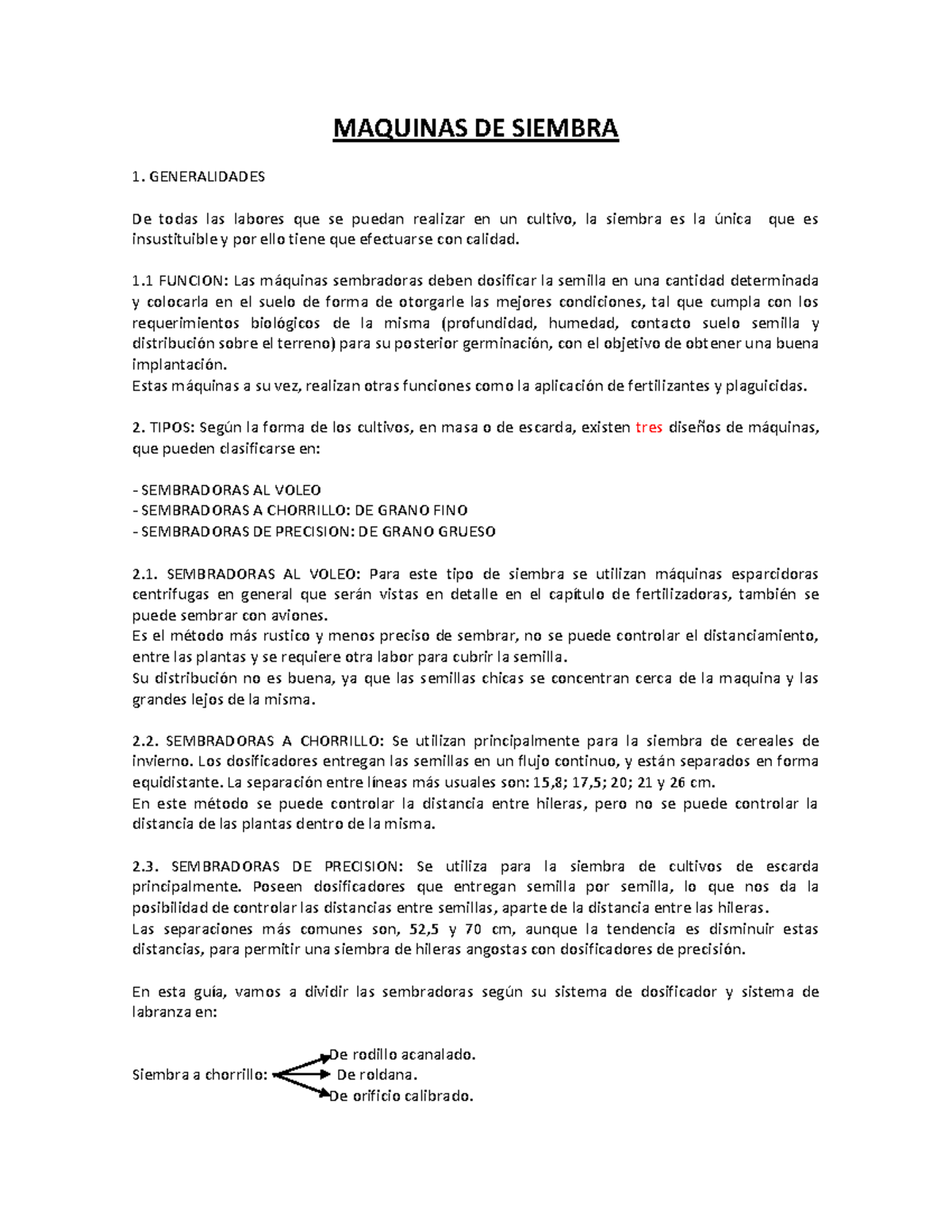MAQ 101: Tipos y Funciones de Sembradoras en Cultivos - Studocu