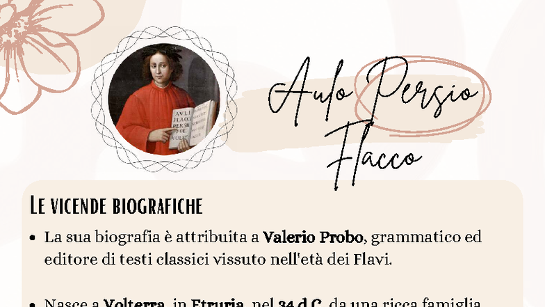 Aulo Persio Flacco: Biografia e Analisi delle Satire - Studocu