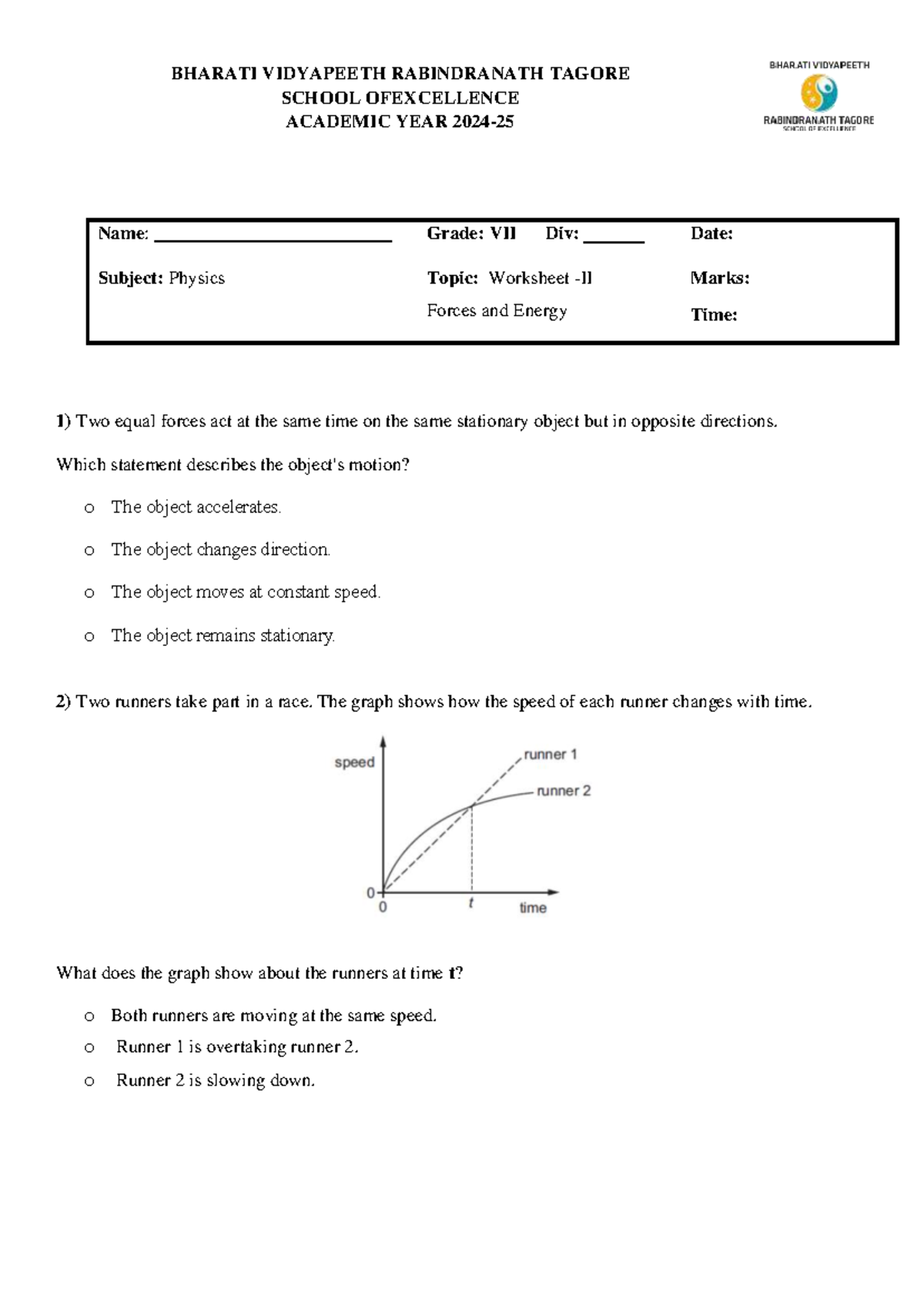Physics worksheet stage 8: Forces and energy for grade VII - Studocu