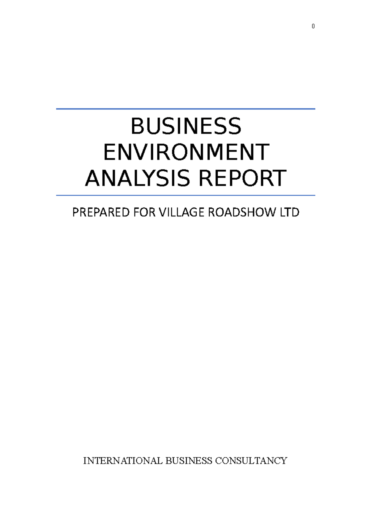 IB 101: Business Environment Analysis Report for Village Roadshow Ltd ...