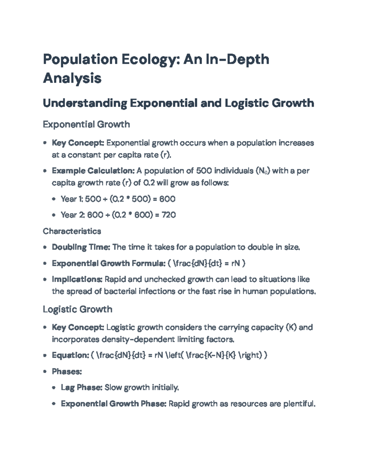 Population Ecology: Exponential and Logistic Growth Dynamics ...