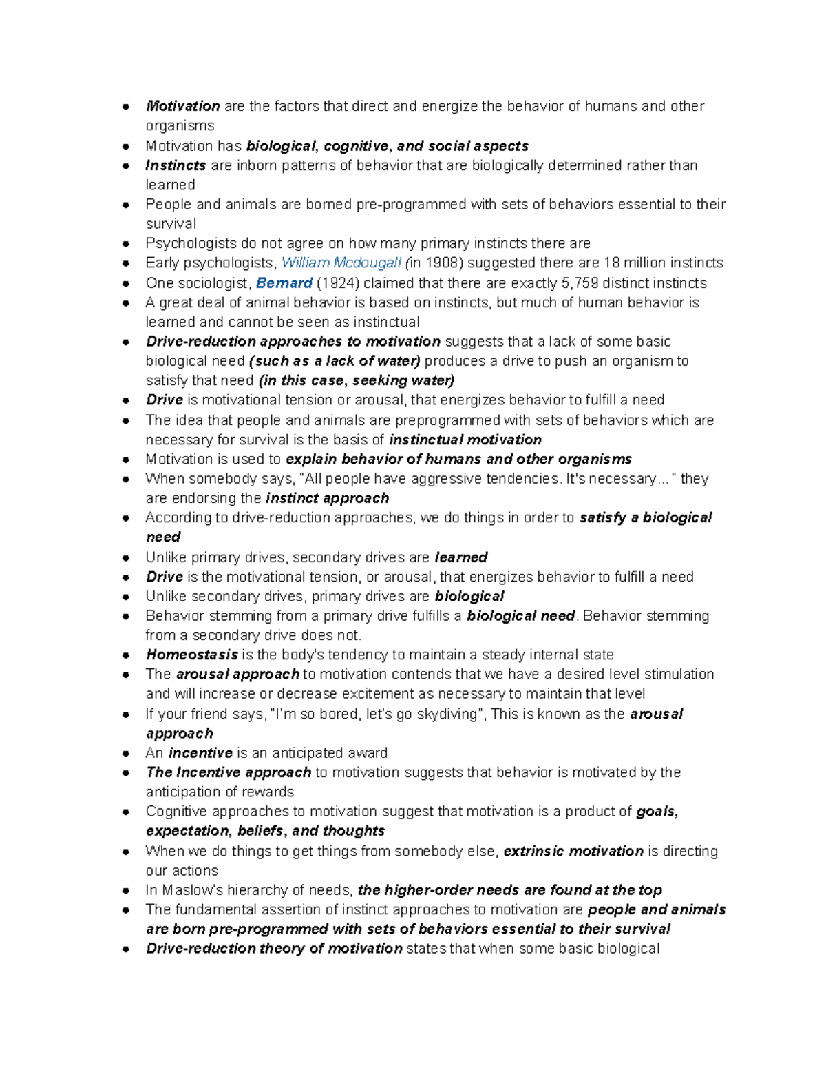 Ch. 10 General Psychology - Motivation are the factors that direct and ...
