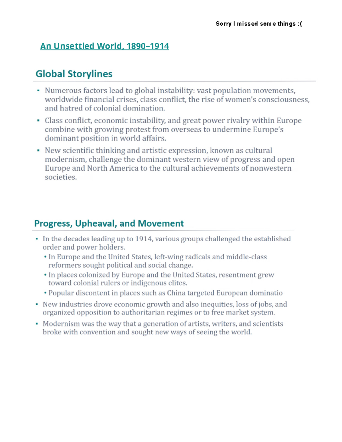 An Unsettled World, 1890–1914 (Lecture 1): Global Conflicts and Change ...
