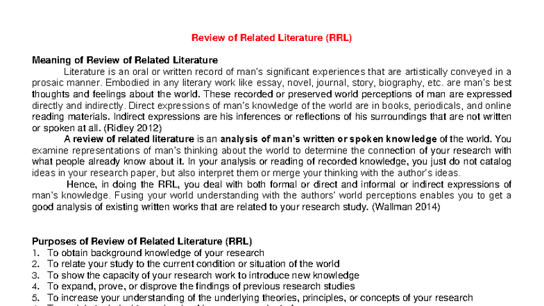 Review of Related Literature (RRL) for Practical Research 1 - Studocu