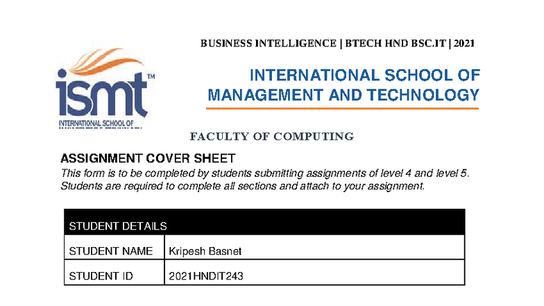 Business Intelligence Report - BTECH HND BSC.IT 2021 Assignment - Studocu