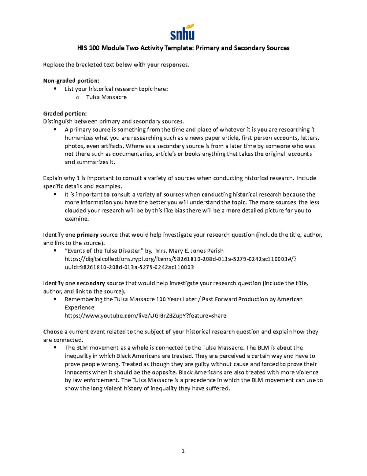 HIS 100 Module 2 Activity: Primary vs. Secondary Sources Analysis - Studocu