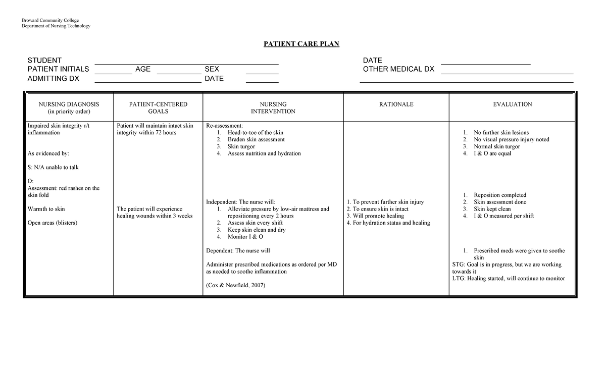 Peds care plan - Broward Community College Department of Nursing ...
