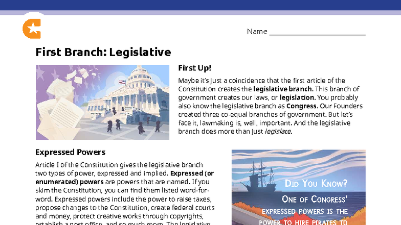 First Branch: Legislative Overview and Lawmaking Process (CIVICS 101 ...