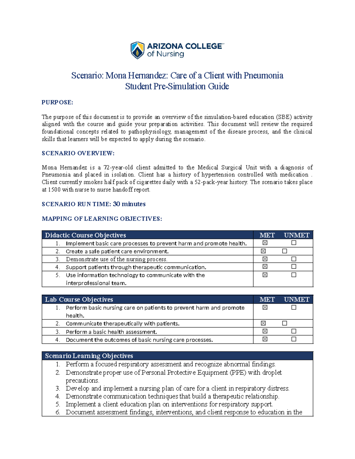 Simulation 3: Nursing Care for Client with Pneumonia Scenario - Studocu