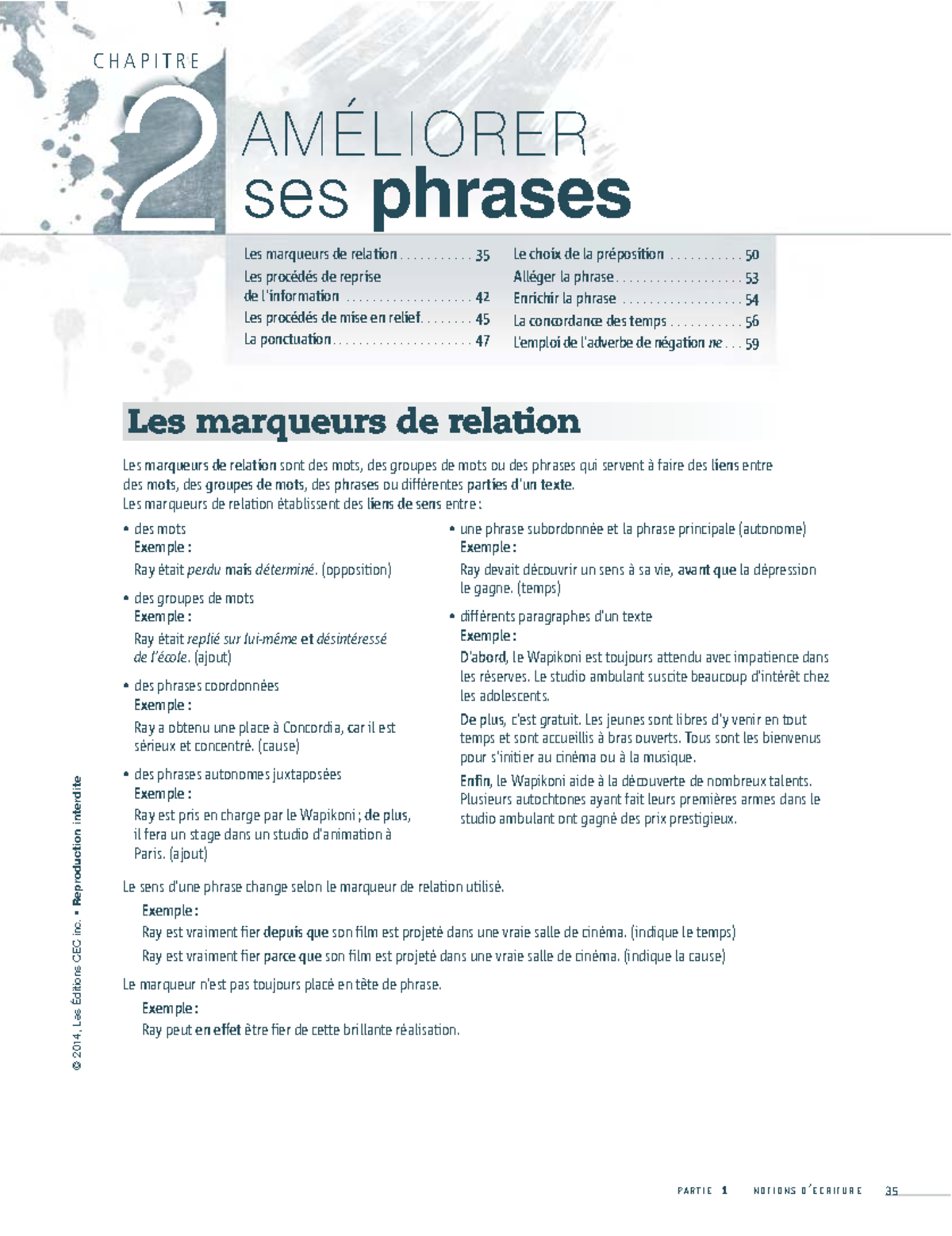 Chapitre 2 : Améliorer ses phrases - Les marqueurs de relation - Studocu