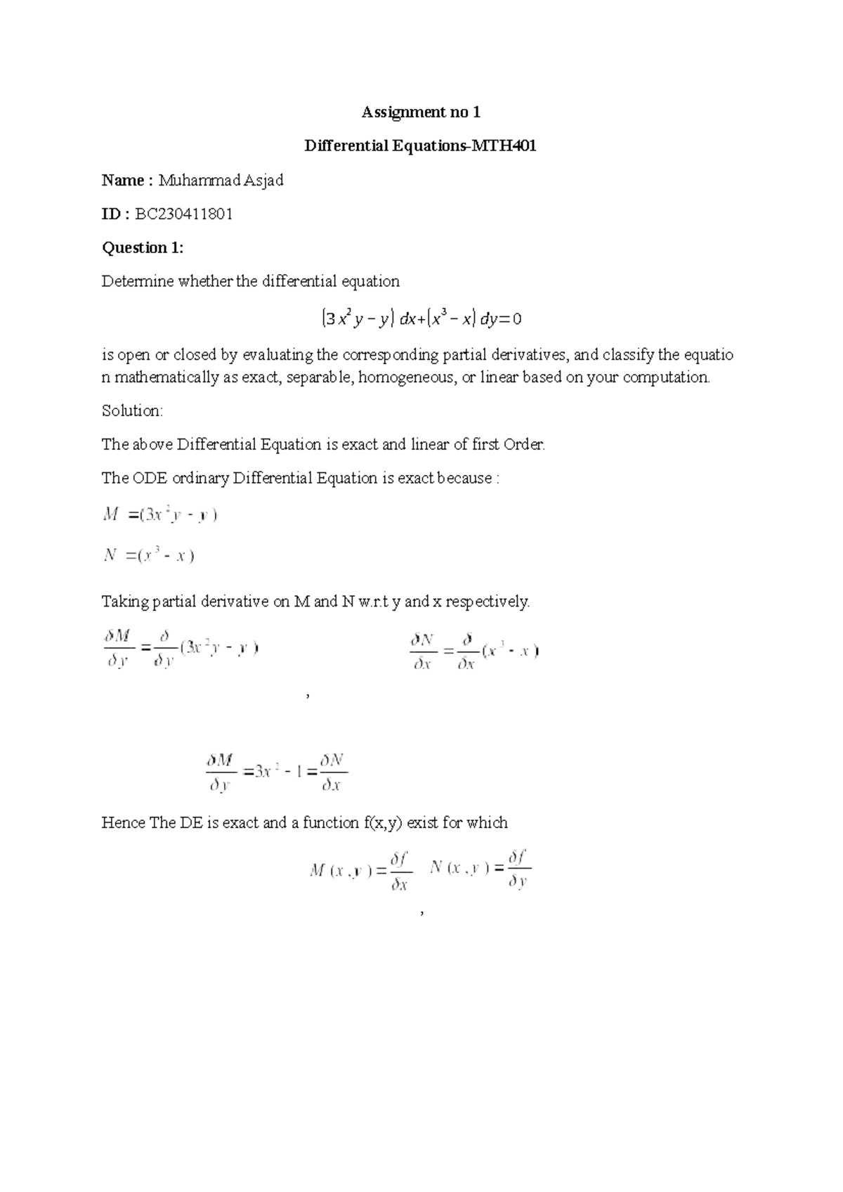 Fall 2025 MTH401 Assignment: Differential Equations Analysis and ...