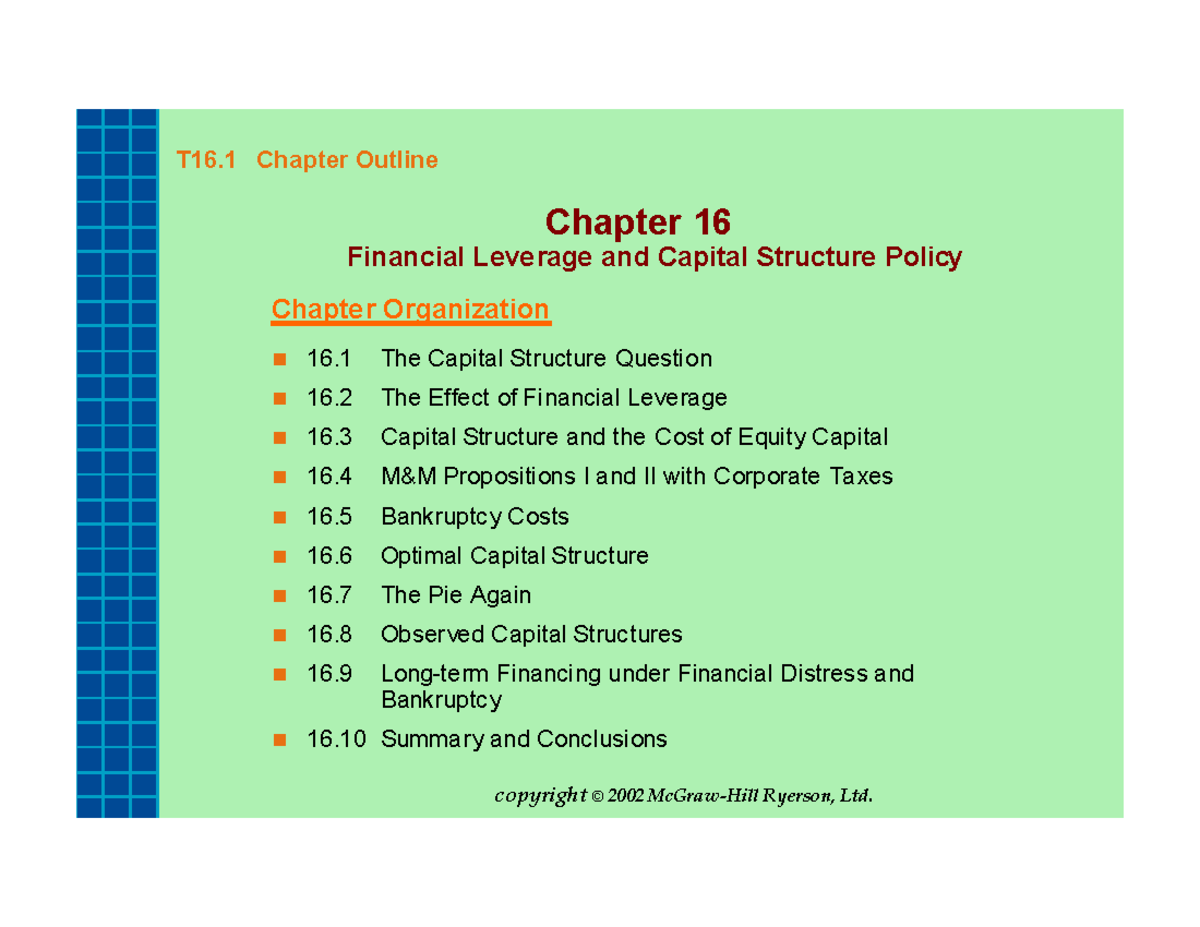 Chapter 16: Financial Leverage & Capital Structure Policy (T16) - Studocu