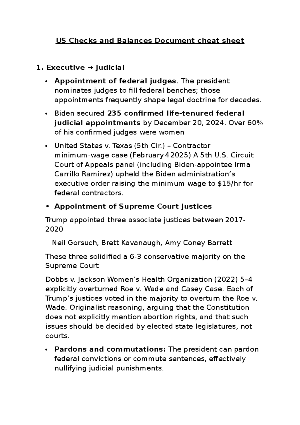 US Checks and Balances: Executive and Judicial Interactions Cheat Sheet ...