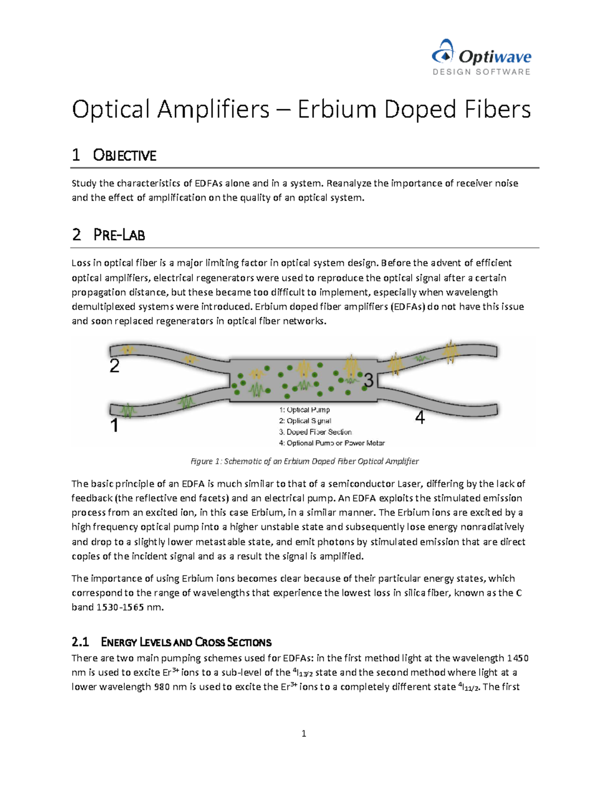 Lab 6: Optical Amplifiers - Erbium Doped Fibers Analysis and Questions ...