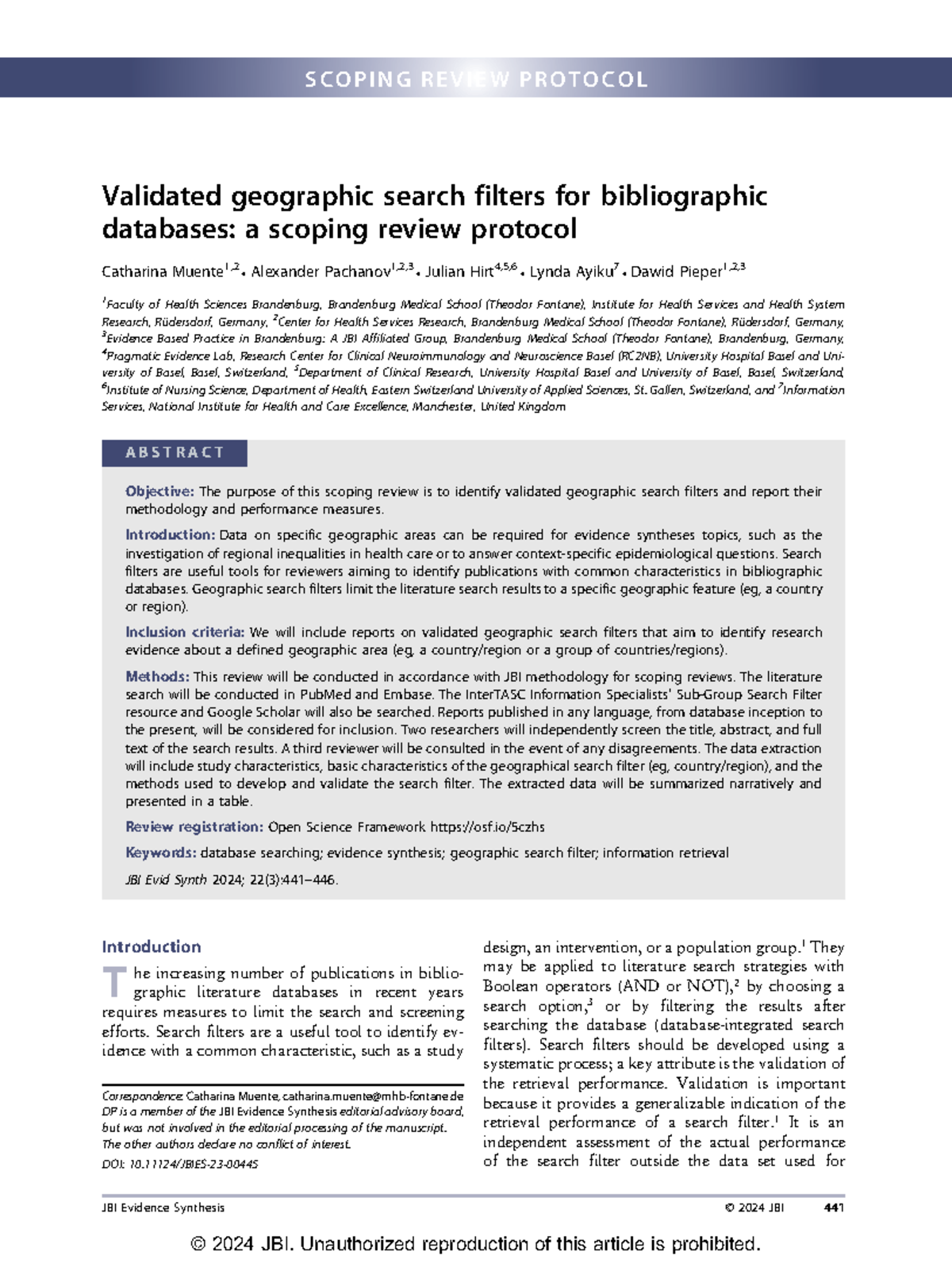 SCOPING REVIEW PROTOCOL: Validated Geographic Search Filters for Evidence - Studocu