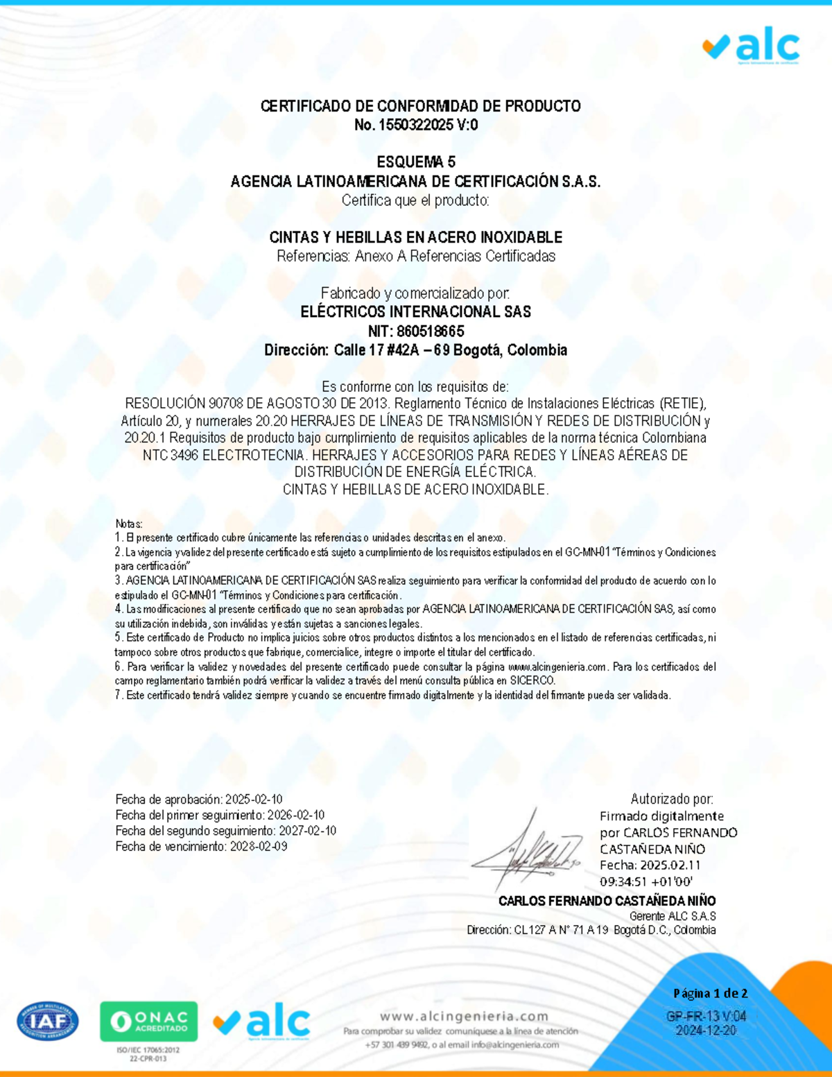 Certificado de Conformidad No. 1550322025 - Cintas y Hebillas - Studocu