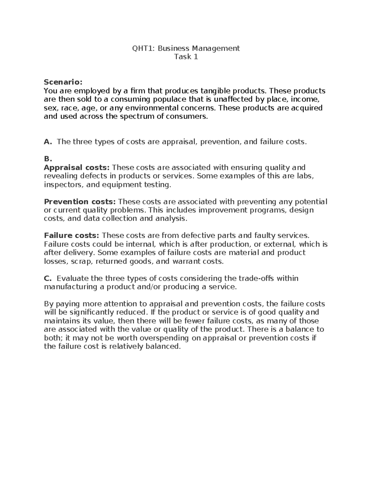 QHT1 - Task 1 - Business Management Coursework Analysis - Studocu
