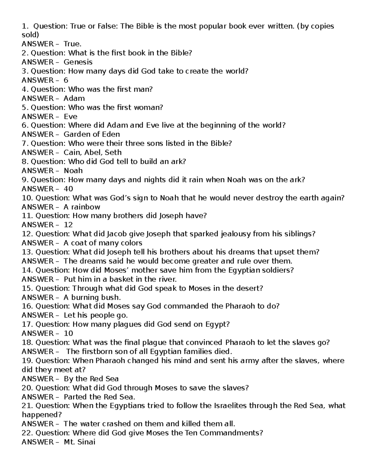 Bible Trivia Questions and Answers: 300 Q&A for Study - Studocu