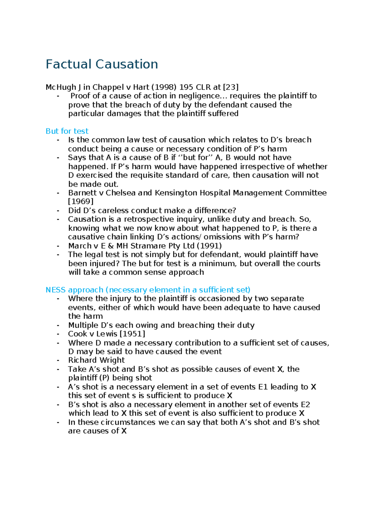 Factual Causation in Tort Law: Key Principles and Case Analysis - Studocu