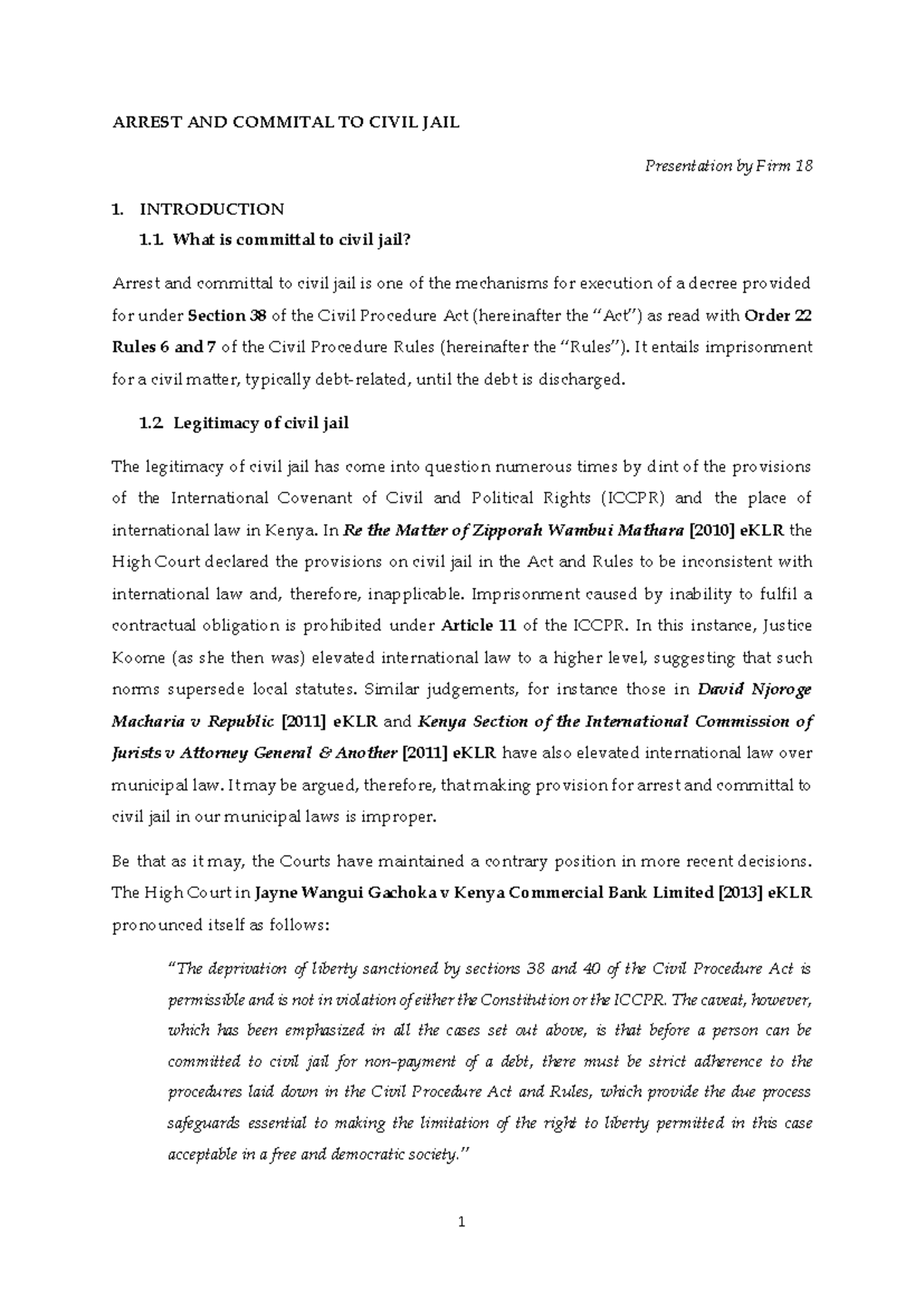 Civil Arrest and Committal to Jail: Firm 18 Notes on Procedures - Studocu
